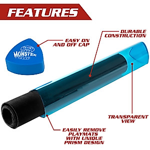 Playmat Tube - Monster Protectors Prism-Shaped Play Mat Tube (Blue Translucent) - Won't Roll, Easy in and Out Design (2 Pack)