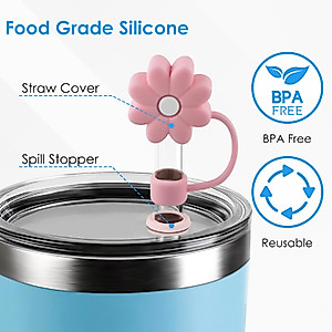 ERKOON Silicone Spill Stopper Set Compatible with YETI Straw Cup 16oz/20oz/24oz/25oz/26oz/35oz, flower yeti straw topper, Straw Protectors, Including 4 Straw Cover Topper Cap, 4 Leak Proof Stopper