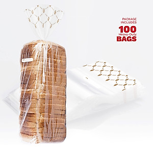 Bread Bags (100 Count) Bread Bags for Homemade Bread, Plastic Bread Bags with Twist Ties, 100 Clear Storage Bags, BPA Free