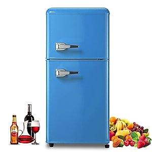 JANREAY Mini Refrigerator with Freezer 3.5 Cu.Ft, Small Refrigerator with 7 Settings Temperature, Adjustable Shelves, 2 Doors, Low Noise, Mini Fridge for Apartment, Bedroom, Office, Dorm Blue