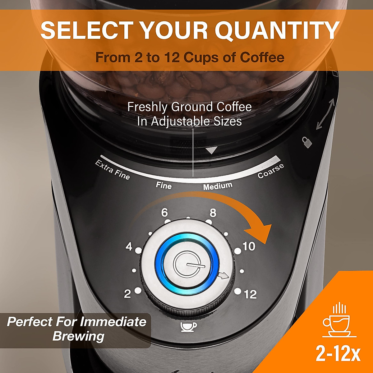 Asani Electric Coffee Grinder, Conical Burr Mill for Mess-Free Use, 35 Settings for Espresso, French Press, Pour Over & Drip Brewing