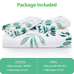 Likiyol Duvet Cover Queen Size- Green Eucalyptus Leaves Plant Bedding Sets with Zipper Closure & Corner Ties, Soft Breathable Microfiber Comforter Cover 3Pcs(1 Duvet Cover 90''x90''+2 Pillowcases)