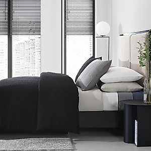 Vera Wang- King Duvet Cover Set, Reversible Cotton Bedding Set with Matching Shams, Designer Home Décor (Waffle Pique Black, King)