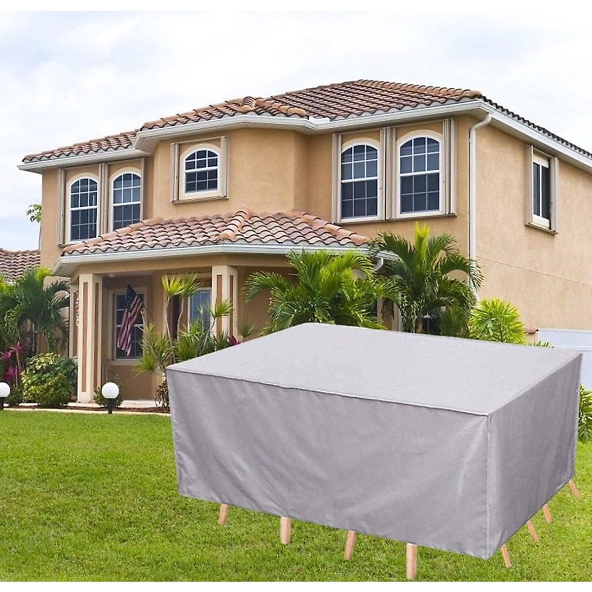 Patio Furniture Set Cover,(48" L x 36" W x 40" H) Rectangular Outdoor Table and Chairs Cover,420D Oxford Tear-Resistant Waterproof UV Resistant Wind Dust Proof Furniture Set Covers,Silver