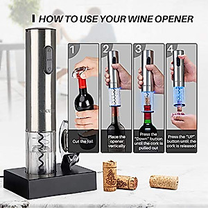 Secura Electric Wine Opener, Automatic Electric Wine Bottle Corkscrew Opener with Foil Cutter, Rechargeable (Stainless Steel)
