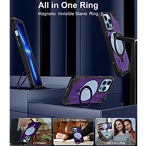 STERKER for iPhone 13 Pro Max Phone Case [Invisible Built in Stand & Ring Holder] Compatible with MagSafe Military Grade Drop Protection Slim iPhone 13 Pro Max Cases for Men Women 6.7", Purple