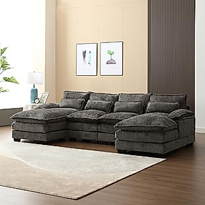 Eafurn Free Combination U Shaped Sectional Chaise Lounge,Velvet Upholstery Symmetrical Modular Solid Wood Legs,Convertible Sleeper Sofa & Couch Living Room Furniture Sets, Gray 110.63"