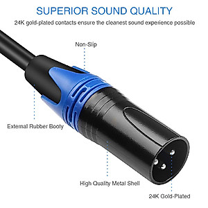 Disino 1/8 Inch to Dual XLR Male Y-Splitter Cable,Unbalanced 3.5mm Mini Jack TRS Stereo to Double Male XLR Adapter Interconnect Breakout Patch Cord - 6.6 Feet/2 Meters