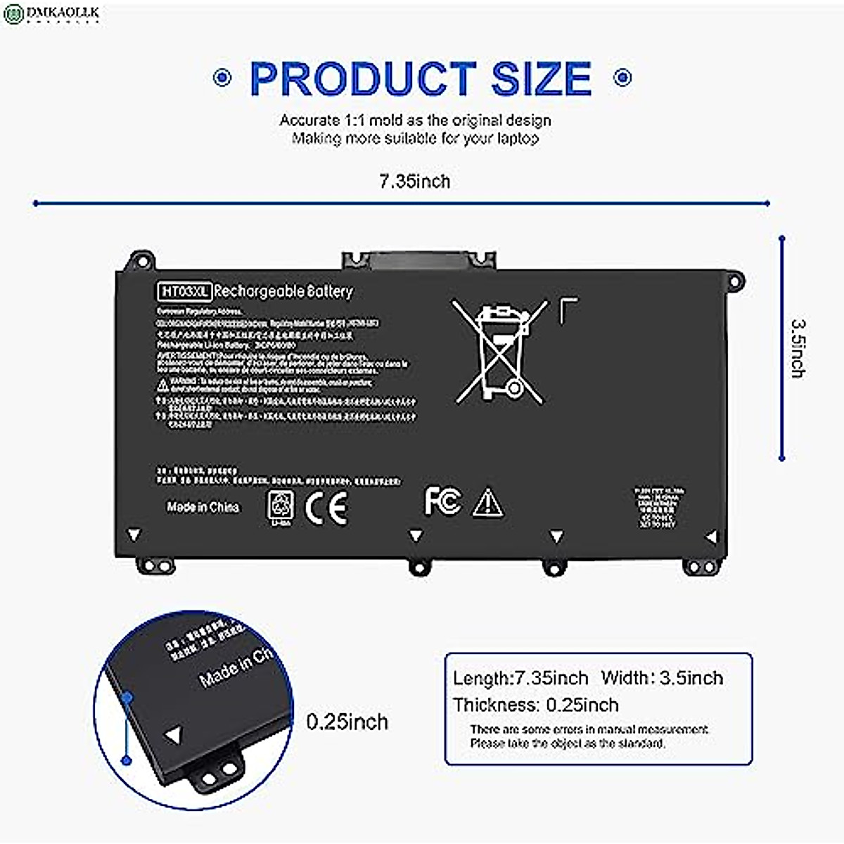 HT03XL L11119-855 Laptop Battery for HP Pavilion 14-CE 14-CF 14-DF 15-CS 15-DA 15-DB 15-DW 17-by 17-CA Series 15-CS0053CL 15-DW0033NR 15-DA0014DX L11421-542 L11421-2C2 HSTNN-UB7J HSTNN-DB8R HT03041XL