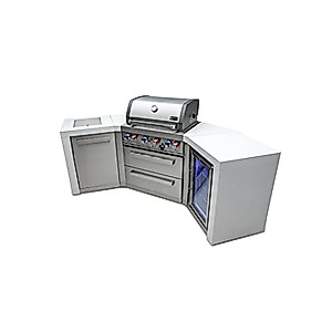 Mont Alpi MAi400-D45FC 32-Inch 4-Burner 78000 BTU 45-Degree Deluxe Stainless Steel Island Outdoor Kitchen Gas Barbecue Island Grill + Compact Refrigerator Wine Cooler + Infrared Side Burner