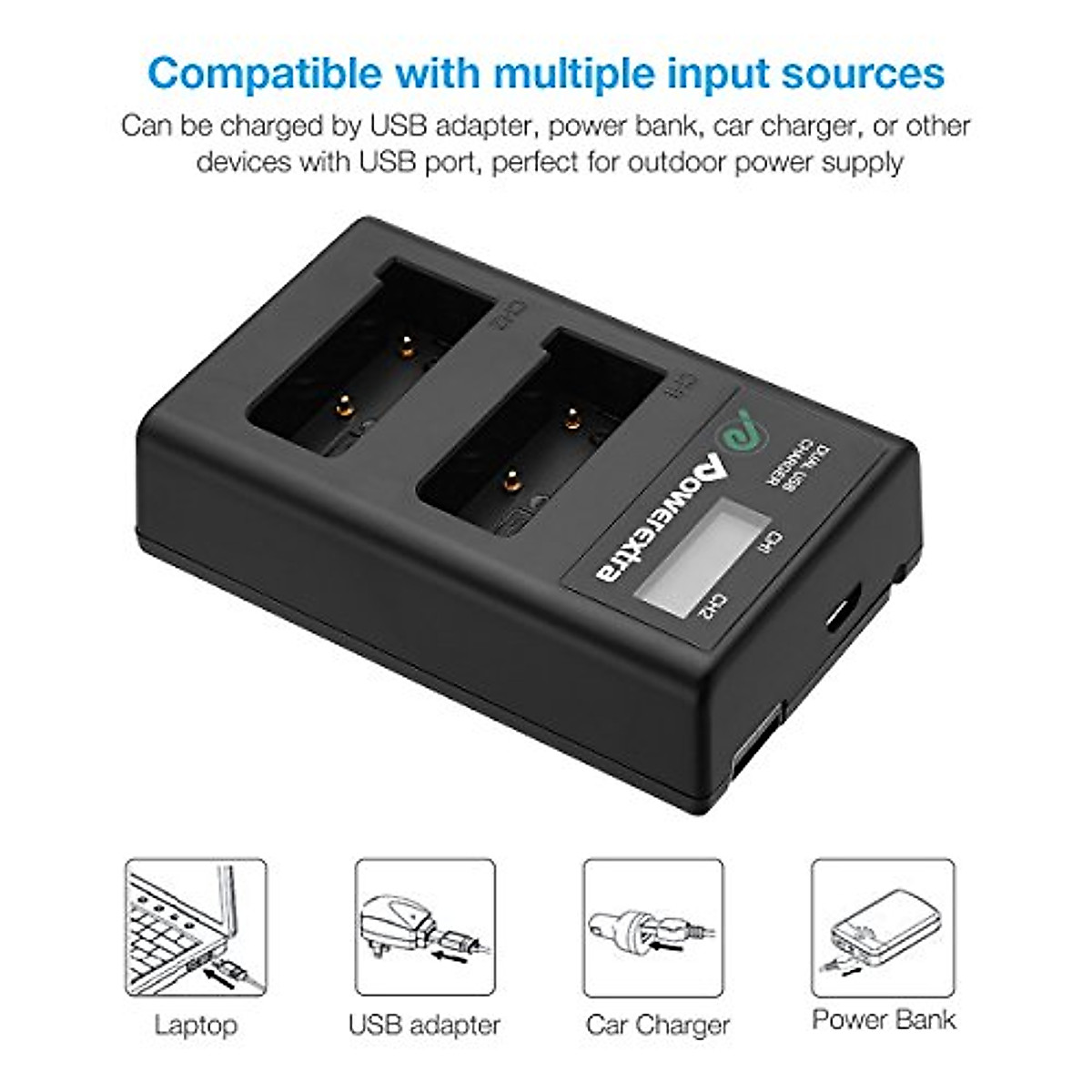 Powerextra 2 x EN-EL9 Battery & Charger with LCD Display Compatible with Nikon D40 D40x D60 D3000 D5000 Cameras