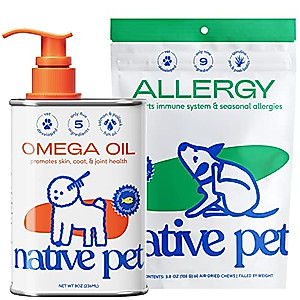 Native Pet Itchy Skin Bundle | Allergy Chews for Dogs (60 Servings) + Omega Oil for Dogs (8oz) | Dog Allergy Relief + Itching Relief for Dogs | Dog Probiotics for Itchy Skin & Dog Fish Oil