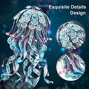 Piececool 3D Puzzles for Adults, Jellyfish Night Light with USB Plug, Ocean Animals 3D Metal Model Building Kits, Hobbies DIY Assembling Arts and Crafts Best Christmas Gifts