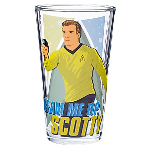 Silver Buffalo Star Trek Quotes Kirk, Spock, McCoy, and Uhura 4pc Pint Glass Set, 16 Ounces