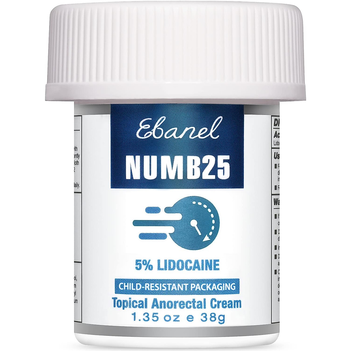 Ebanel 5% Lidocaine Numbing Cream, Pain Relief Burn Itch Numb Cream, Maximum Strength Numb25 Topical Anesthetic with Allantoin, Vitamin E for Local and Anorectal Uses, Hemorrhoid Treatment, 1.35 Oz