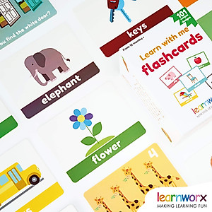LearnWorx 101 Baby Flash Cards for Toddlers 1-3 | Award Winning First Words Toddler Flash Cards | Speech Toys Help Learn Objects, Numbers & Play Games - Big Toddler Learning Flashcards Preschool Kids
