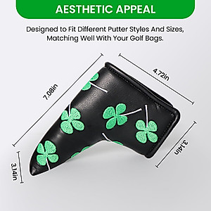 Golf Putter Head Covers Blade Club Headcover PU Leather Protector Cover Black White Fits All Putters for Men Women (Black Leaves)