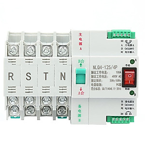 Dual Power Automatic Transfer Switch AC 400V 4P 63A/80A/100A ATS PC Automatic Changeover Toggle Switch Double Transfer Switch for Municipal Electricity, Generator(100A)