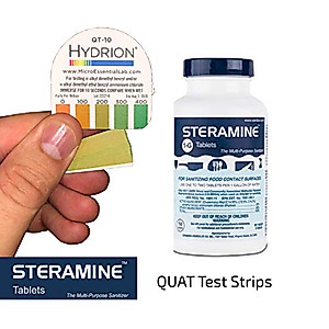 Steramine Quat Test Strips, 30 x QT-10 Test Strips to Measure 0-400 ppm, For Testing Sanitizing Solutions Made with Steramine Quaternary Tablets, 2 x Envelopes