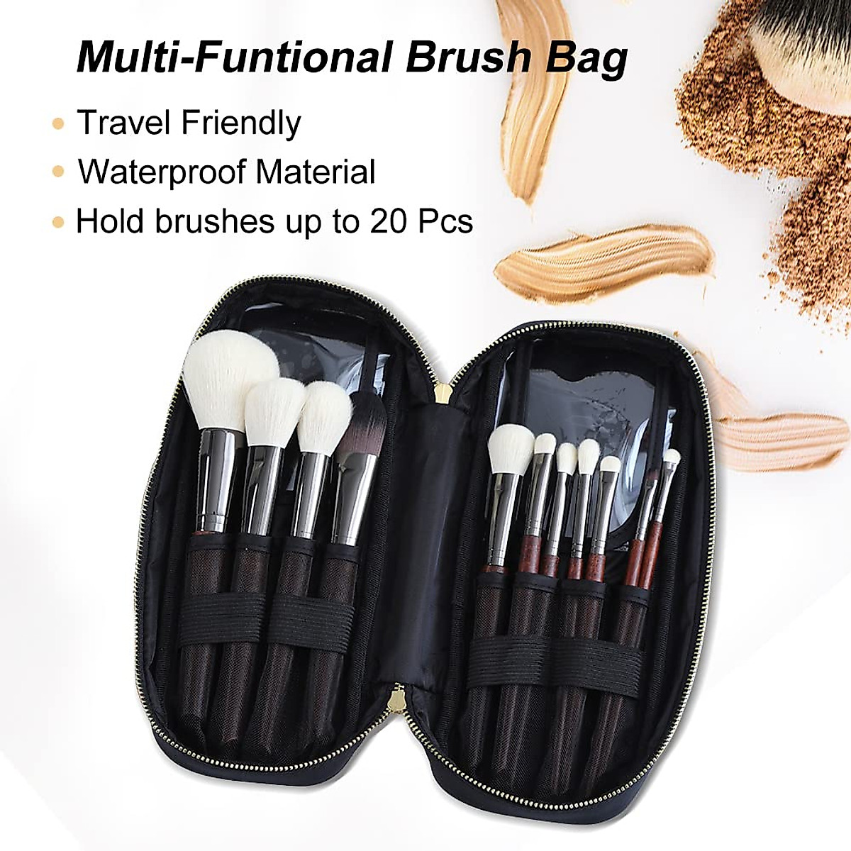 Professional Cosmetic Case-Makeup Brush Holder Organizer-Travelling Makeup Artist Case with Zipper-Waterproof Material & Multi functional Cosmetic Bag Makeup Handbag for Travel &Home Gift (Black)