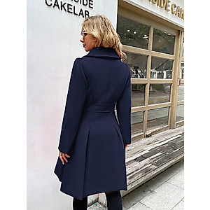 GRACE KARIN Women Swing Double Breasted Pea Coat Autumn Lapel Dress Outwear Dark Blue S