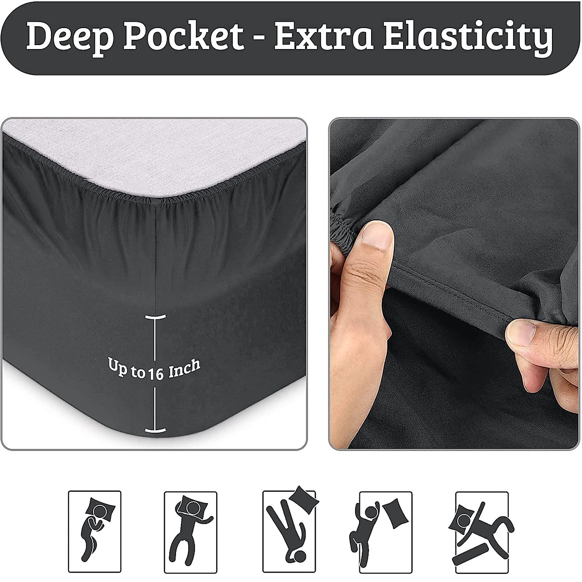 YIYEA Full Sheet Set, Luxury 1800TC Hotel Quality Double Brushed Microfiber Bed Sheets for Full Size Bed, Extra Soft, Deep Pocket, Shrinkage and Fade Resistant, 4PC (Full, Black)