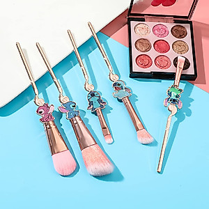 Stitch Makeup Brushes Bracelet Set - Ohana Interstellar Baby Stitch Makeup Brush and 8.26in Pandora Stitch Bracelet Gifts for Girls Women Birthday Christmas