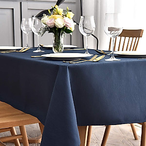 maxmill Jacquard Table Cloth Swirl Pattern Spillproof Wrinkle Resistant Heavy Weight Soft Tablecloth for Kitchen Dinning Tabletop Decoration Outdoor Picnic Rectangle 52 x 70 Inch Navy Blue