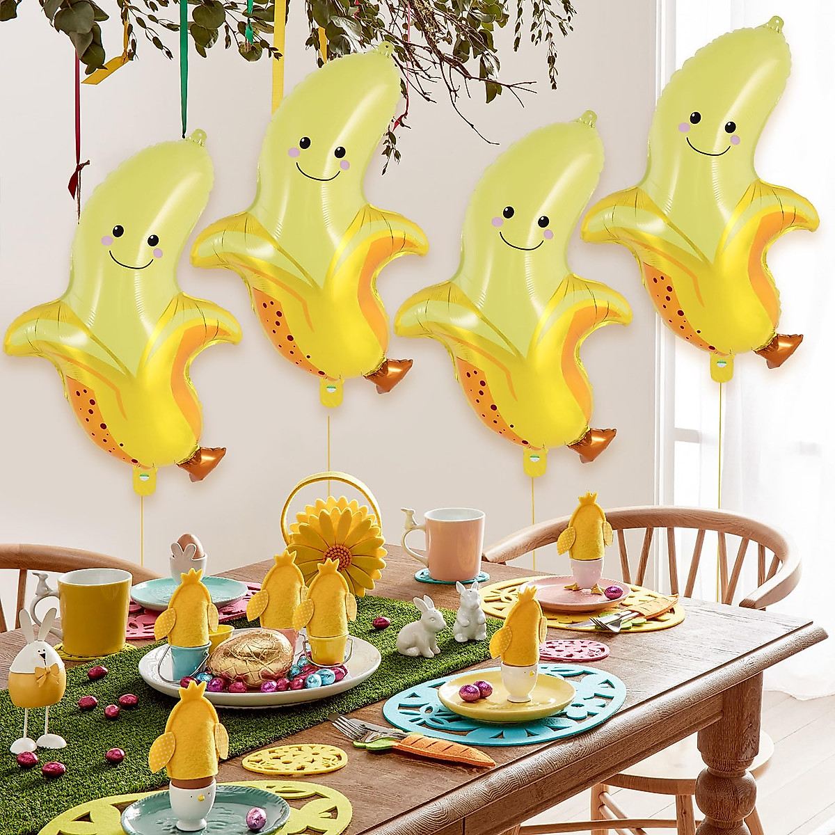Banana Balloons, 6 Pcs Cute Banana Foil Balloons, 28 Inch Large Cute Fruit Mylar Balloons for Banana Themed Party Decoration Birthday Baby Shower