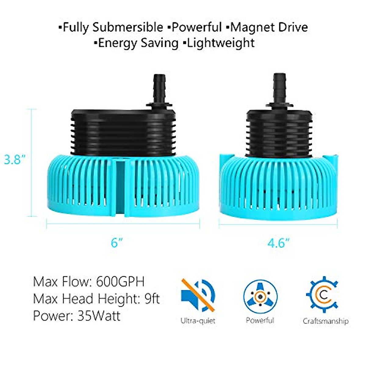 AquaMiracle 600GPH New-gen Pool Cover Pump for Above-ground / In-ground Swimming Pools, Water Removal Pump, in-built Thermal Protection, with 15ft Drainage Hose & 25 Feet Extra Long Power Cord