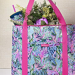 Lilly Pulitzer Insulated Market Shopper Bag Large Capacity, Oversize Reusable Grocery Tote with Thermal Insulated Interior, Bringing Mermaid Back