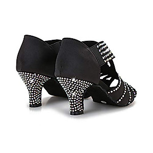 YYTing Half Rhinestones Ballroom Dance Shoes Women Latin Salsa Practice Wedding Indoor Crystals Footwear 2.5in Heels YT05(7,Black)