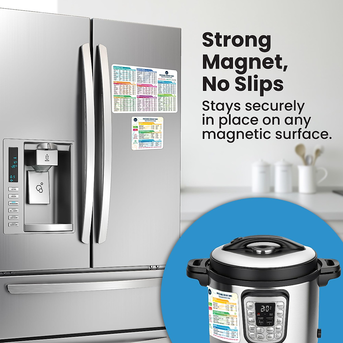 Instant Pot Cooking Times Chart - Pressure Cooker Accessories Cook Times - Easy to Use & Clean Strong Magnet - Instant Pot Cheat Sheet Magnet Set Quick Reference Guide - White