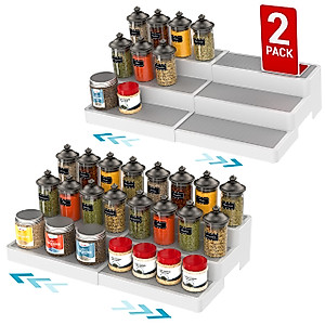 YAN & HIN Pack of 2, 3-Tier Spice Racks, Expandable and Non-Skid, Ideal as Medicine Cabinet Organizer, Kitchen Shelf Pantry Organizer, and Seasoning Organizer, Canned Food Organizer