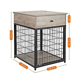 IDEALHOUSE Furniture Dog Crates, Style Wood Kennel End Table, House Indoor Use, Chew-Proof, Flip Top Storage, Casual Home Wooden Pet Crate, Crate Side Grey
