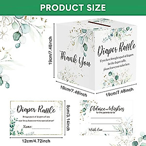 Pajean 51 Pcs Greenery Diaper Raffle Tickets with Card Sign Box Baby Shower Party Decorations Leaves Diaper Raffle Insert Invitations Card, Bring a Pack of Diapers to Win Prize