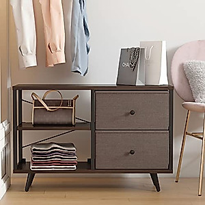 SDHYL Fabric Dresser with 2 Drawers and 2-Tier Storage Shelf, Wide Chest of Drawers Storage Cabinet, Closet Storage Organizer Unit with Steel Frame, Fabric Storage Dresser for Bedroom and Living Room