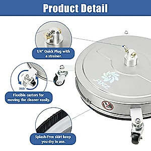 JANZ 20'' Pressure Washer Surface Cleaner with 4 wheels, Stainless Steel Housing, 1/4" Quick Plug, 2 Extension Wands, 2 Replacement Nozzles and 3 Spray Nozzles, 4000 PSI