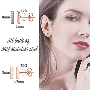 JOERICA 6 Pairs Hoop Huggie Earrings for Women Minimalist Cuff Mini Bar Stud Earrings Gold Silver Cubic Zirconia Small Ear Piercing Set