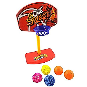 5 Balls+Bracket Parrot Pet Birdie Basketball in The Street Pet Shooting Hoop Balls Toy Parakeet Bell Prop Chew Random Set
