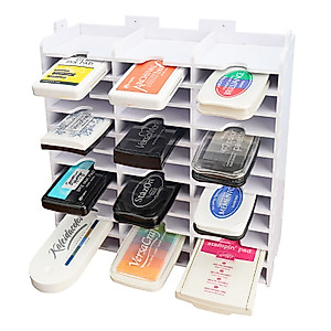 Sanfurney 36 Slots Ink Pad Holder and Stamp Pad Storage Organizer for Stampin Up or Ranger Ink Pads Diamond Painting Tray Rack for Crafts Supply, Stackable Wall Mount