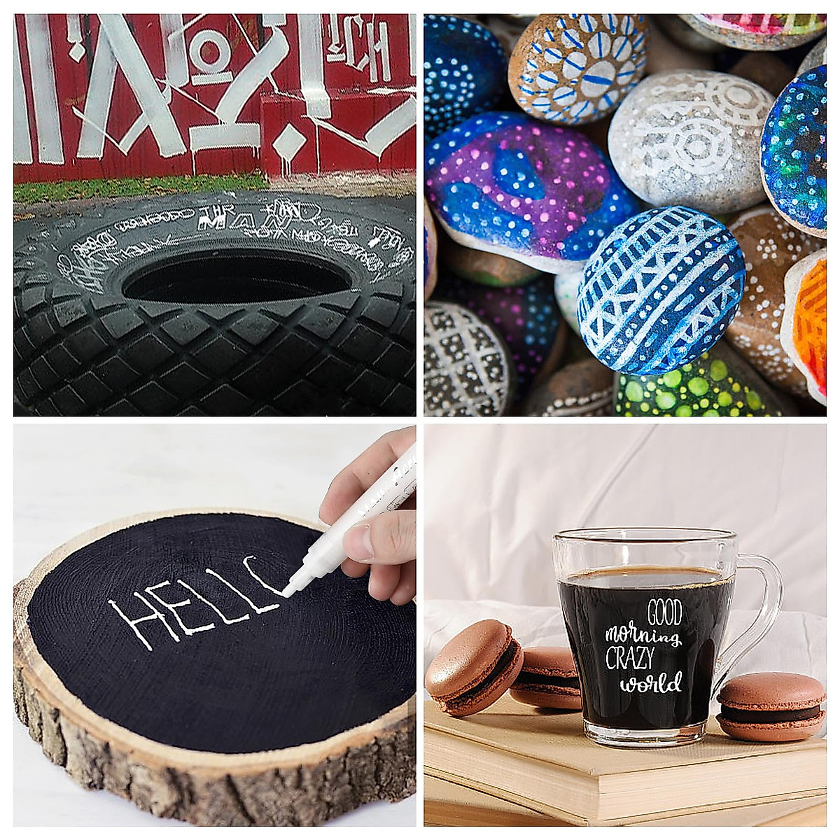 SFAIH Acrylic White Paint Pens - 8 Pack 2-3MM Medium Tip & 0.7MM Extra Fine White Paint Marker for Rock Painting, Wood, Metal, Fabric, Plastic, Canvas, Glass, Ceramic, Diy Crafts