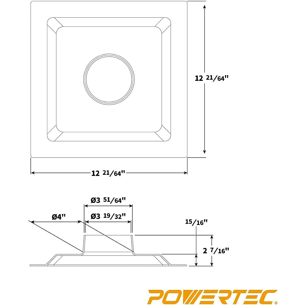 POWERTEC 70131 12-Inch Table Saw Dust Hood