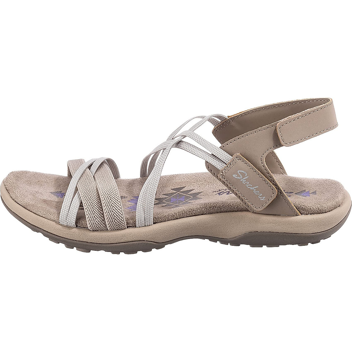 Skechers Women's Reggae Slim-Takes Two Flat Sandal, Taupe, 6 Wide