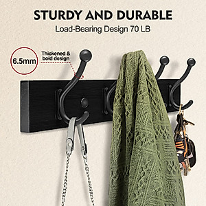 Coat Rack Wall Mount, Wooden Modern Coat Hooks,Entrance Coat Rack with 4 Wall Hooks,Wall Mounted Coat Rack for The Entrance,Living Room, Bedroom,Bathroom (Black)