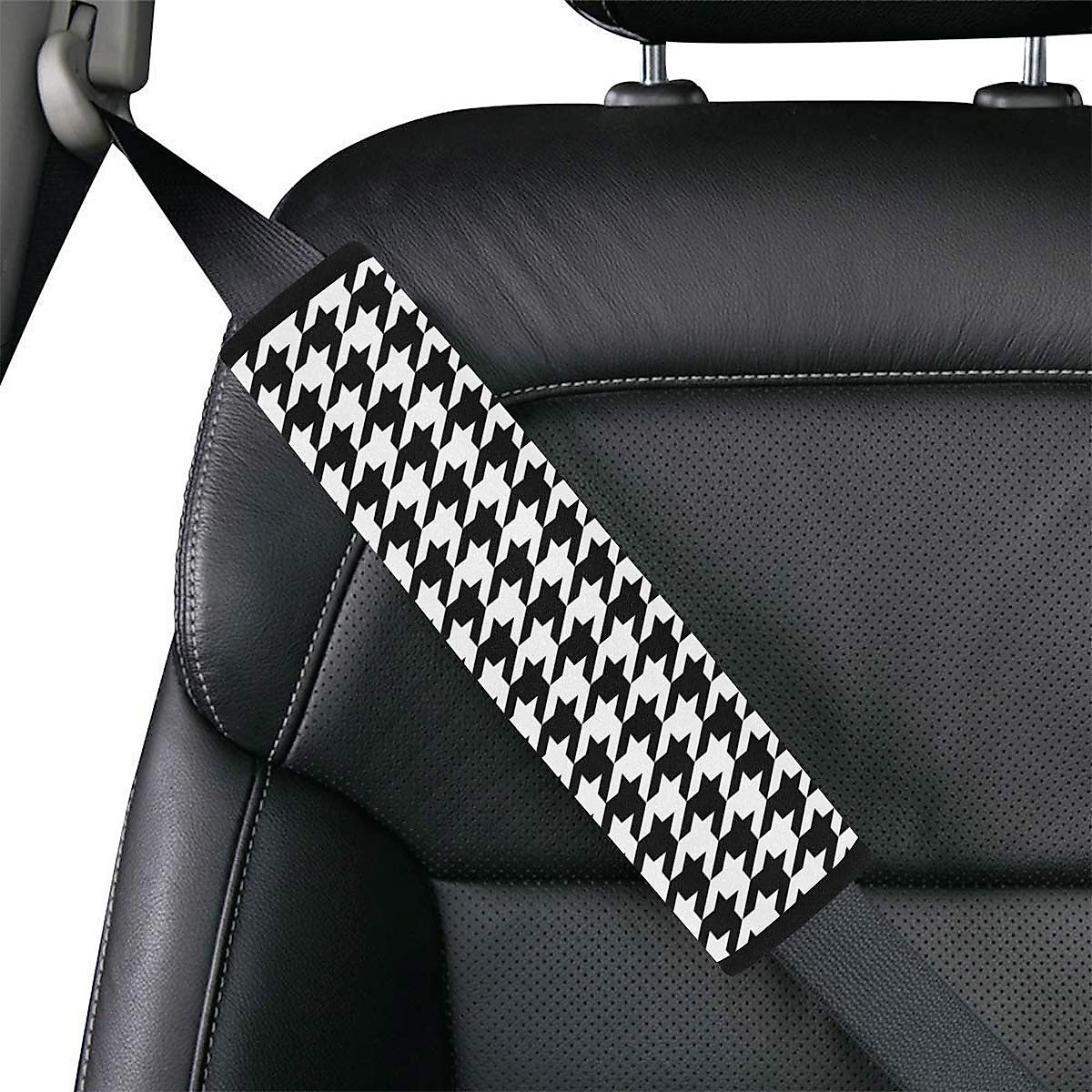 Black White Houndstooth Pattern Classical Car Seat Seatbelt Shoulder Pads Soft Seat Belt Covers Universal Soft Comfort Protect Men Women Neck and Shoulder