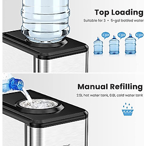 COSTWAY Water Dispenser with Ice Maker, Hold 3-5 Gallon Bottle, 3-in-1 Countertop Top-Loading Hot Cold Water Cooler Machine for Home Office, Safety Lock, 48Lbs/24H, 12 Cubes, 4Lbs Storage Basket