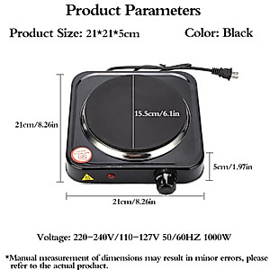 Compact and Portable Countertop Burner- Countertop Single Cast Iron Burner 1000 Watts Electric Hot Plate Temperature Controls Black