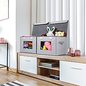 Univivi Foldable Nursery Storage Bin [4-Pack] Fabric Storage Boxes with Lids Large Toy Organizers and Storage for Nursery Bedroom Home (Gray, 17“ x 12” x 12")