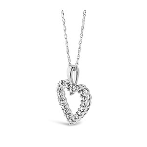 Brilliant Expressions 10K White Gold 1/4 Cttw Conflict Free Diamond Open Heart Pendant Necklace (I-J Color, I2-I3 Clarity), Adjustable Chain 16-18 inch
